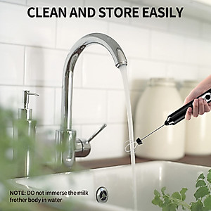 Milk Frother Handheld USB Rechargeable Milk Foam Maker with 2 Stainless Whisks Electric Mini Mixer 3 Speeds Adjustable for Coffee, Latte, Cappuccino, Matcha, Hot Chocolate, Egg, Black
