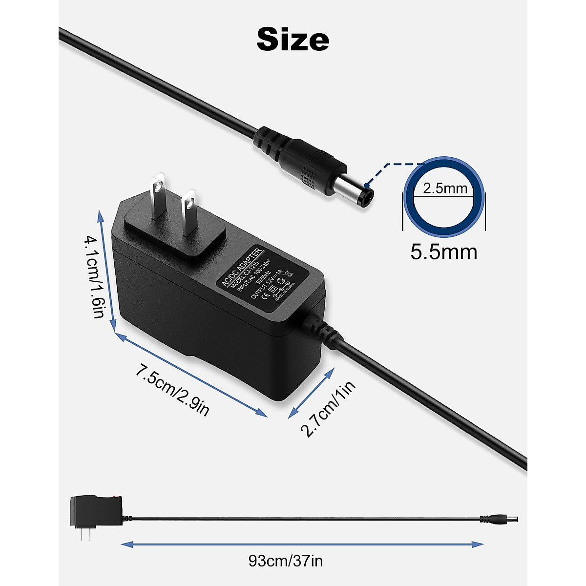 12V 1A DC Power Supply Adapter 12 Volt AC Adapter 100-240V 50-60Hz to DC 12V 1A Power Adapter, 12V DC Power Supply 1A Transformer with 5.5mmx2.5mm DC Outle Plug & 1 Tip