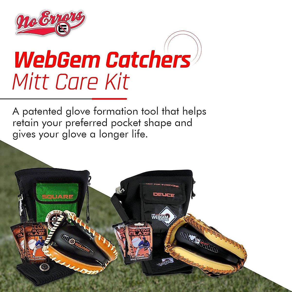 No Errors WebGem Catchers Mitt Care Kit. Glove Formation Tool, Reduces Glove Break-in Time, Holds Glove Shape, Catchers Essential Gear, Gift for Baseball Players- GLOVE NOT INCLUDED(Deuce)
