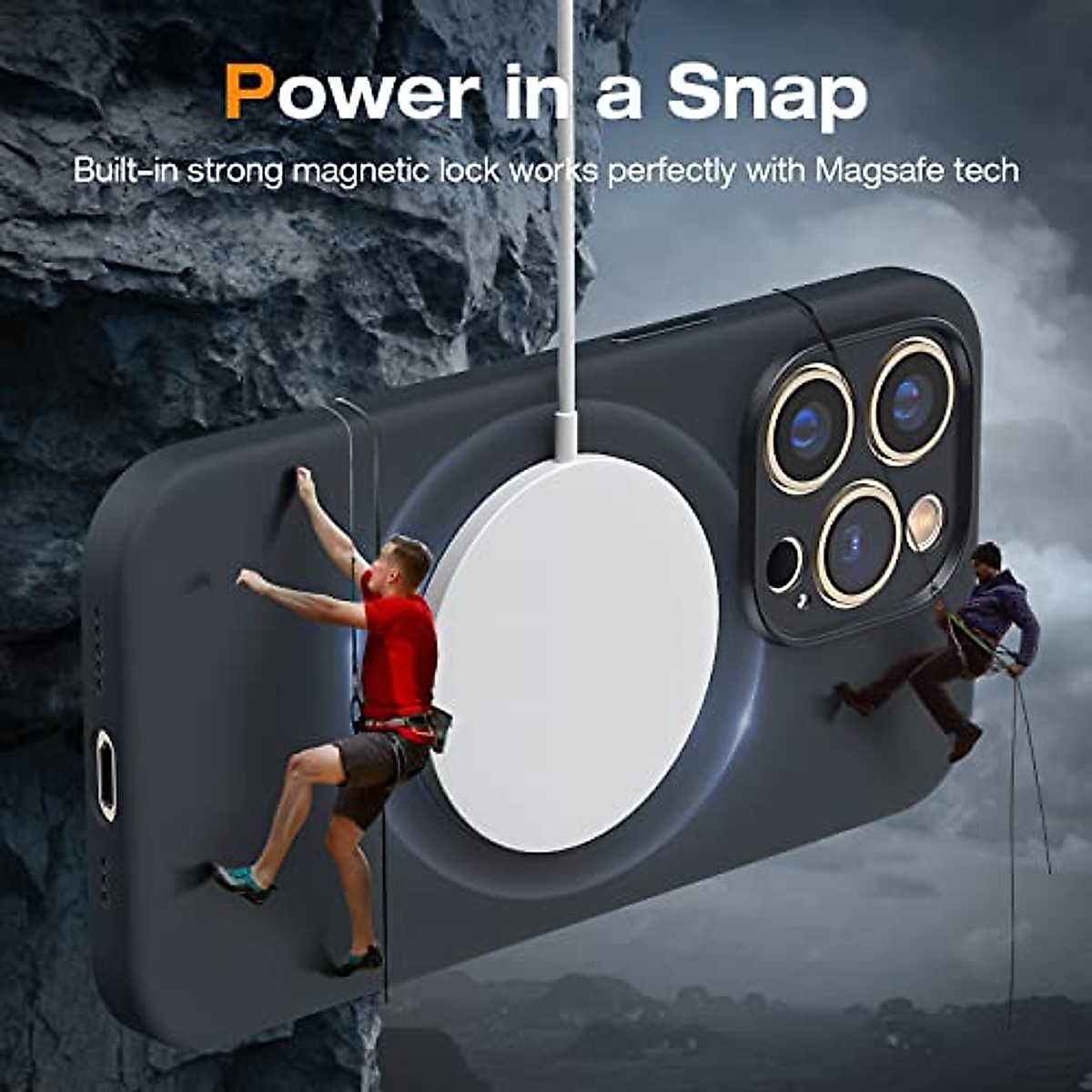 LK for iPhone 14 Pro Case + 2 Pack Screen Protector + Round Lens Protector [Compatible for MagSafe] [Soft Microfiber Lining] Silicone Slim Shockproof Phone Case iPhone 14 Pro, Mystic Black