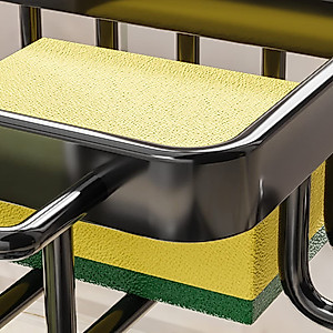 WINGSIGHT Faucet Sponge Holder Kitchen Sink Caddy Storage Space Aluminum Organizer with Hooks Dish Cloth Drain Rack Including 1 Sponge Brush (1 Pack, Black)