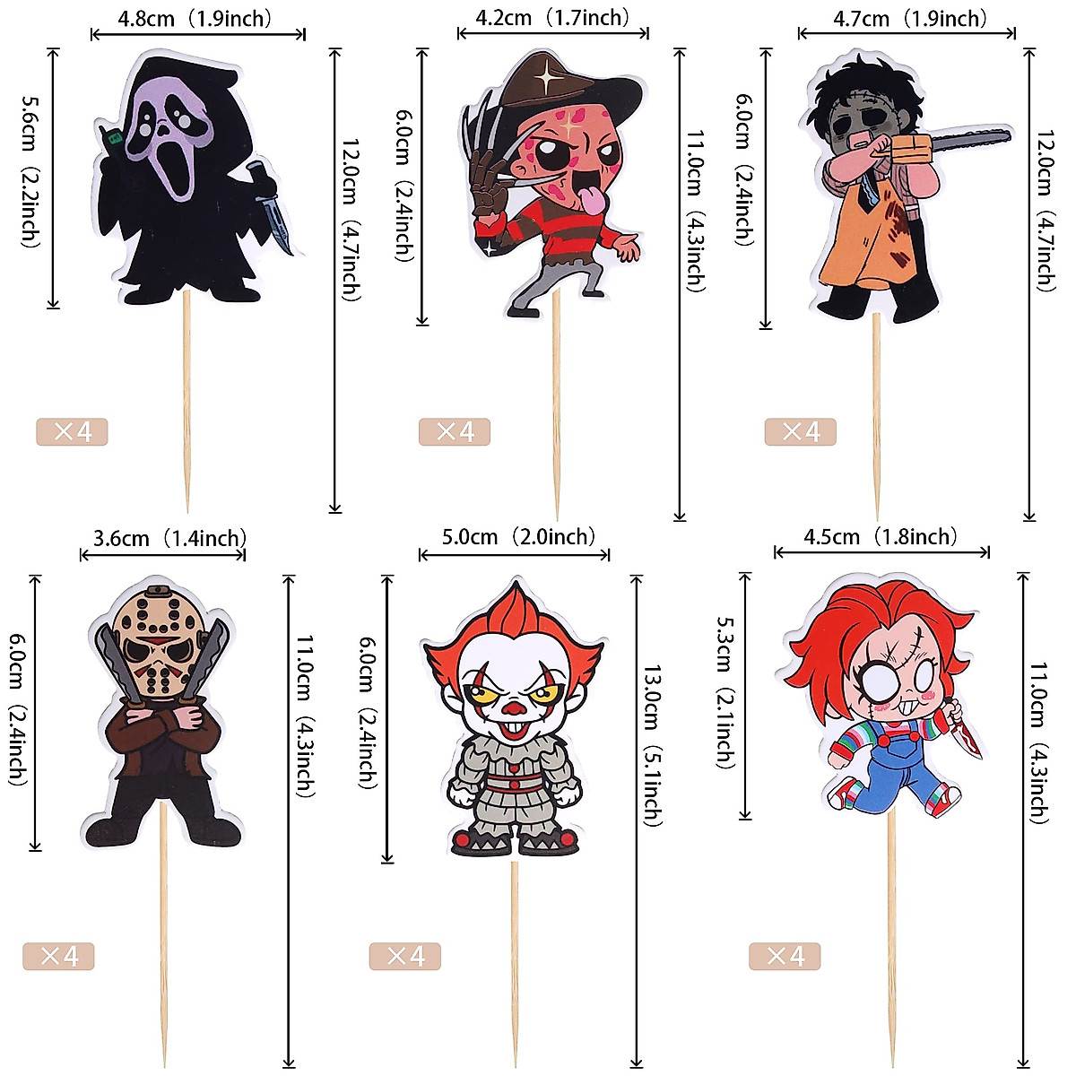 36 PCS Horror Classic Movie Cupcake Toppers Horror Movie Characters Cupcake Food Picks Decorations for Halloween Horror Movie Theme Baby Shower Killer Birthday Cake Decorations Supplies