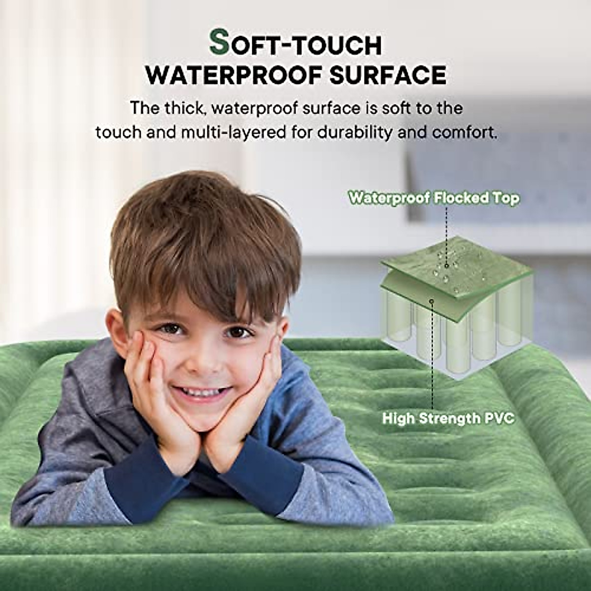 Zearna Twin Air Mattress with Built Pump, 16" Durable Blow Up Mattress Airbed, Comfortable Top Surface Inflatable Mattress for Camping Home & Portable Travel