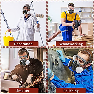Reusable Half Face Cover, 8200 Face Cover with Safety Glasses Half Facepiece Against Organic Vapors/Smells/Asbestos, Ideal for Painting, Polishing, Woodworking, Welding, Decoration etc