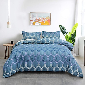 Candid Bedding Washed Duvet Cover Set - 3 Piece Ultra Soft Double Brushed Microfiber Comforter Cover with Zipper Closure (1 Duvet Cover + 2 Pillow Shams) – Queen, Blue