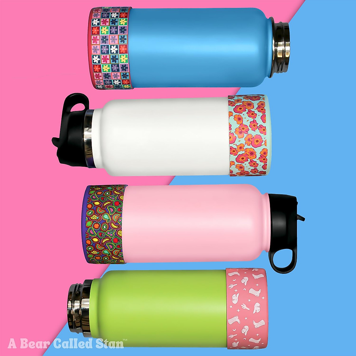 Silicone Water Bottle Boot for Stanley Cup, Hydro Flask, YETI, Owala, Simple Modern, HydroFlask Tumbler Bottles | SLIM | Berry Bouquet Check | Compatible with 12oz, 18oz, 20oz, 24oz, 32oz, 40oz