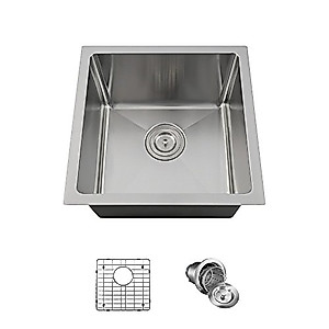 MR Direct 1717-18-ENS Stainless Steel 17" x 17" Undermount Kitchen Sink with Additional Accessories, 17"