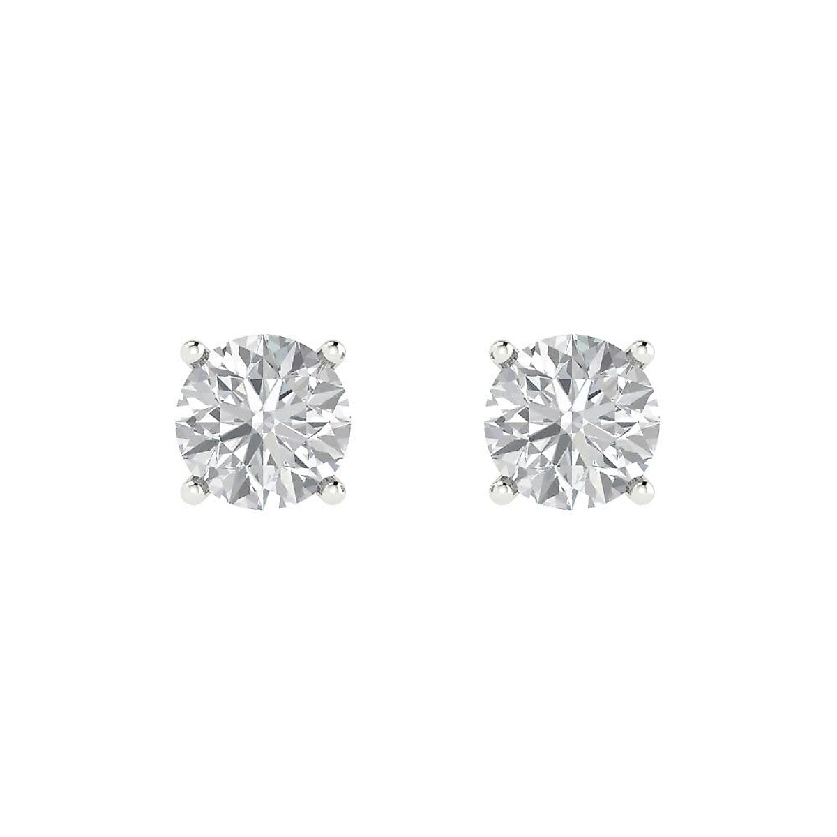 Clara Pucci 1.0 ct Round Cut Conflict Free Solitaire White Lab Created Sapphire Designer Stud Earrings Solid 14k White Gold Push Back