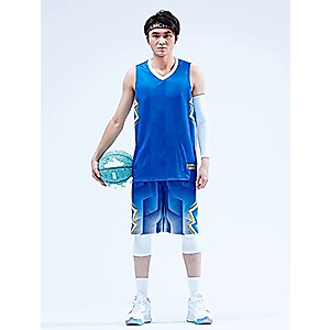 Topeter Men’s Basketball Jersey and Shorts Team Uniform with Pockets Sportswear Uniform Blue 2XL