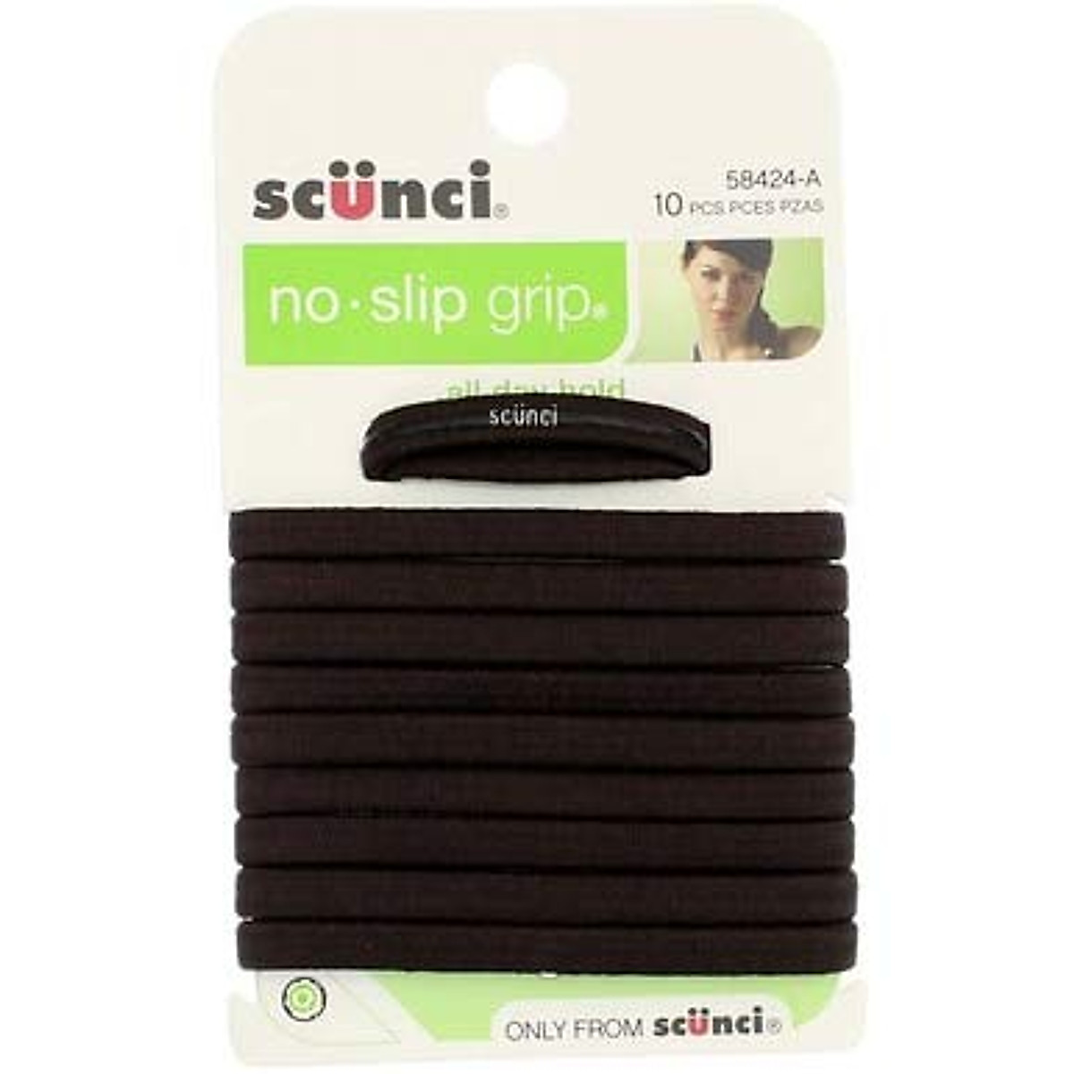 Scunci All Day Hold No-Slip Grip Black Elastics, 10 Count (Pack of 2)