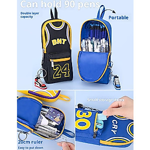 UIVXXUD Basketball Jersey-style Large Opening Large Capacity Simple Vertical Canvas Pencil Bag Pencil Case Pencil Holder - Include Sneakers Pendant and Pen (Black)