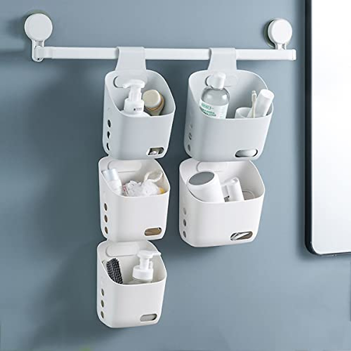 MORNITE 3 Pcs Hanging Shower Basket Caddy, Portable Walll Storage Organizer with Hooks for Bathroom Kithcen Dorm College, White