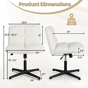 Giantex Criss Cross Chair, Faux Fur Armless Cross Legged Office Desk Chair No Wheels, Height Adjustable Computer Swivel Task Chair, Modern Wide Seat Boucle Vanity Chair for Home Office, White