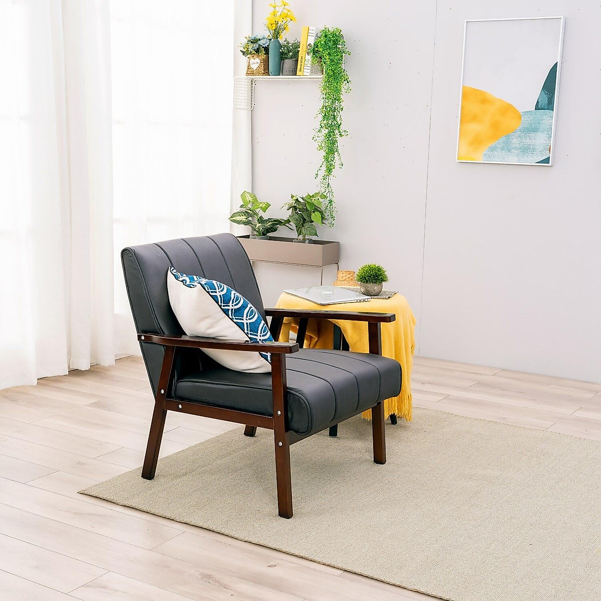 Panana Reception Retro Accent Chair Beech Wood Frame Armchair Occasional Living Room Reception Bedroom Balcony Conservatory Padded