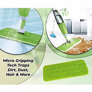 ARSUK Spray Mop Refill Pads Microfiber Replacement Heads Premium Wet/Dry Flat Mop Floor Cleaning Machine Washable Reusable 16 x 5.5 inches ( 3 Pack Green)