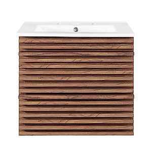 Modway Render 24" Wall-Mount Bathroom Vanity in Walnut White