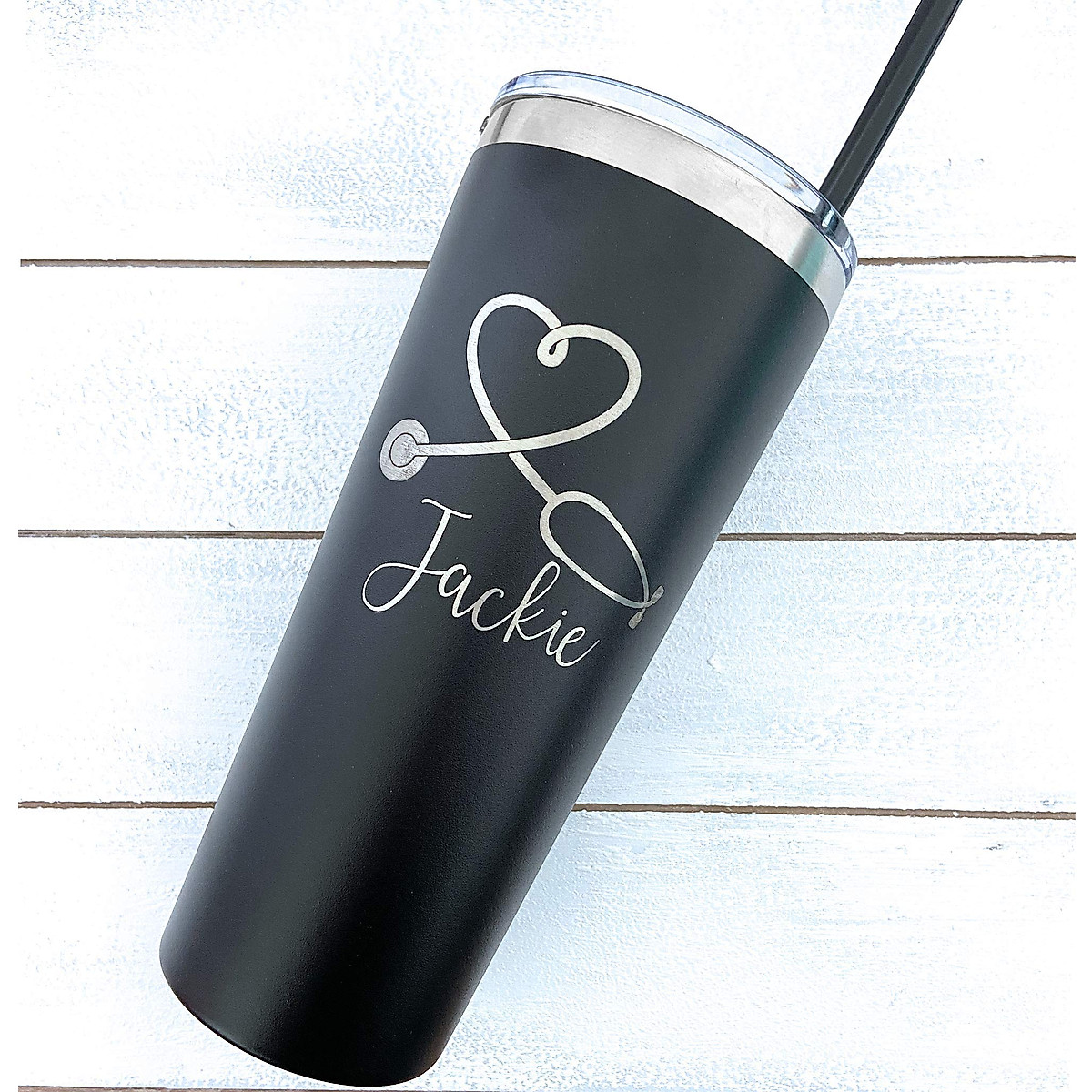 Personalized Nurse Laser Engraved 22 oz - Laser Engraved Tumbler with Straw, Stethoscope, RN, Nurse Gift, Doctor Gift, Nurse Assistant, Heartbeat, Nursing Student