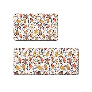 Leaves Bath Mat for Tub,Non Slip Bathroom Floor Runner Rug Quick Dry & Absorbent Diatomaceous Earth Shower Sink Kitchen Washable Doormat,Summer Fall Thanksgiving Maple Leaf Watercolor 20x24+20x48