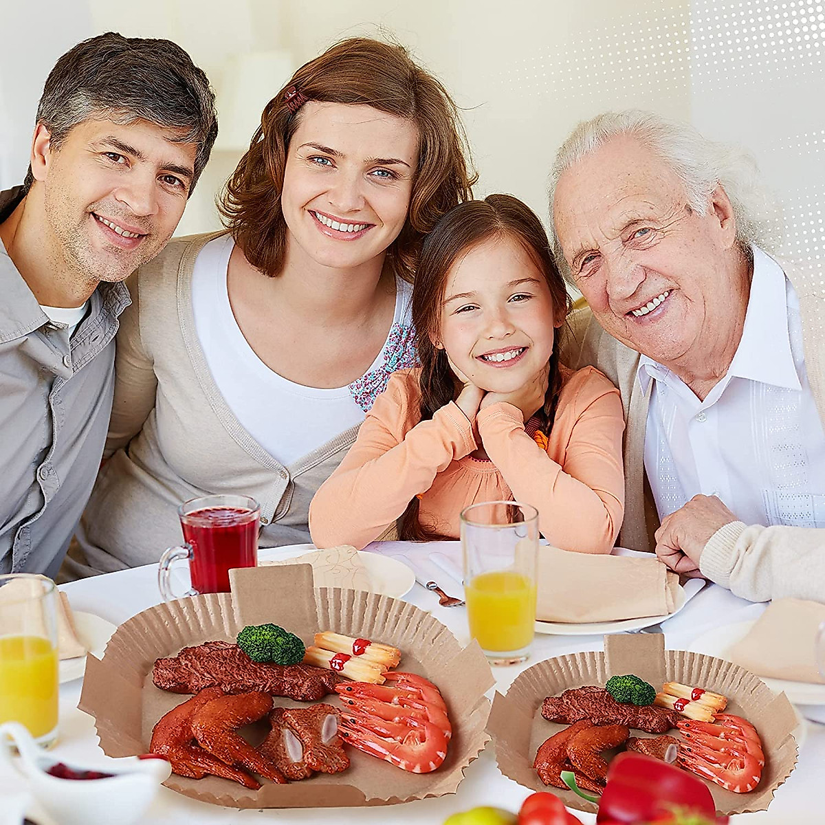 REMEDEN 100Pcs Air Fryer Disposable Paper Liner With handle Easy take out, Baking Paper for Air Fryer Water-proof, Oil-proof, Non-stick, Parchment Paper for Baking- 7.9 inch Air Fryer Liners Square