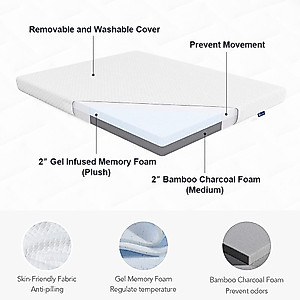 Avenco Twin Mattress Topper, 4 Inch Memory Foman Mattress Topper Cooling Gel Infused, Medium Firm Twin Size Topper with Washable Cover, CertiPUR-US Certified