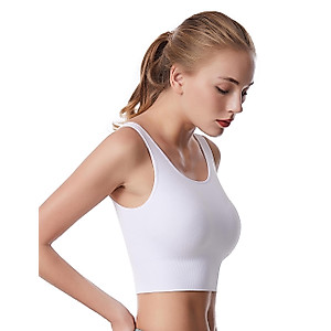 SPRIMEMONG Women's Light Support Sport Bra-Seamless Yoga Crop Tops(2pack,Black,White,L)