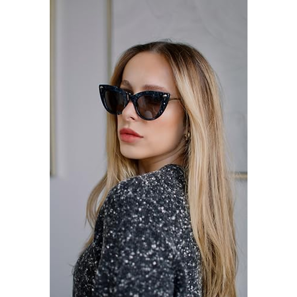 DIFF Harry Potter Bellatrix Designer Cat Eye Sunglasses for Women UV400 Protection, Geo Black + Grey