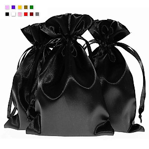 Knitial 50 Pack 6" x 9" Inch Satin Black Gift Bags, Jewelry Bags, Wedding Favor Drawstring Bags Baby Shower Christmas Gift Bags