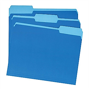 Amazon Basics File Folders, Letter Size, 1/3 Cut Tab, Blue, 36-Pack