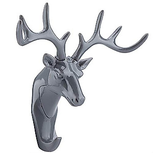 Aqur2020 Wall Hook, Deer Head Hook Coat Hat Key Hanger Rack Holder Wall Mount for Home Room Decor(Grey)