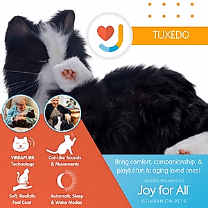 JOY FOR ALL Companion Pet for Seniors - Lifelike Animatronic Cat - Realistic Soft-Touch Fur & Purring - Therapy Stuffed Animal - Toy for Alzheimer's & Dementia - Tuxedo