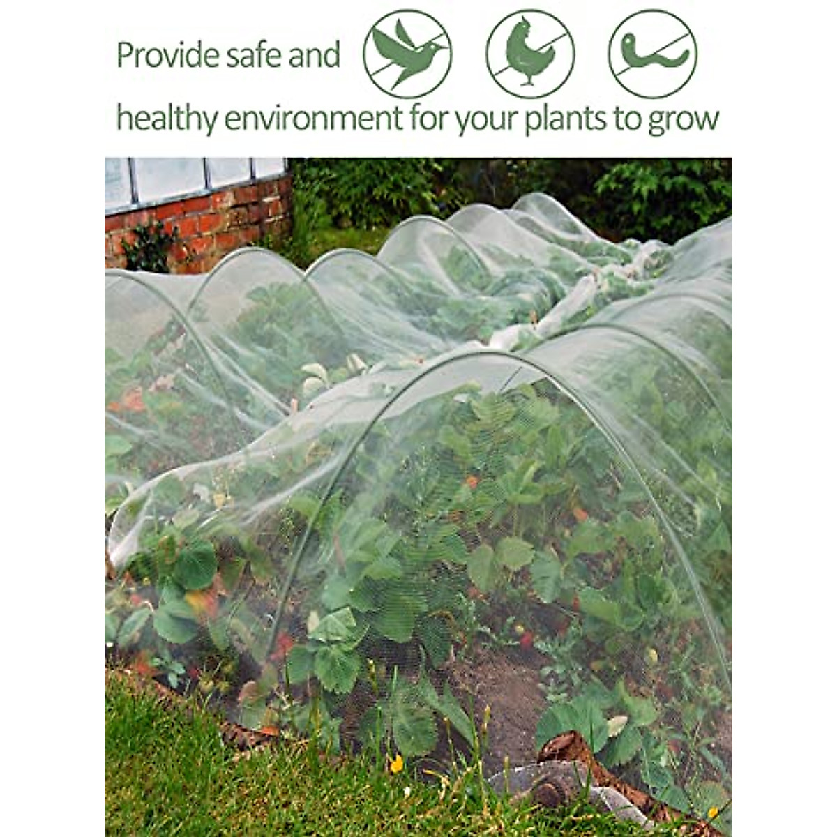 50Pcs 17in Greenhouse Hoops Kit with 9.8 x 29.5 ft Plant Cover Netting, Detachable Fiberglass Grow Tunnel Frame for DIY Plant Support Indoor Outdoor Garden Raised Bed