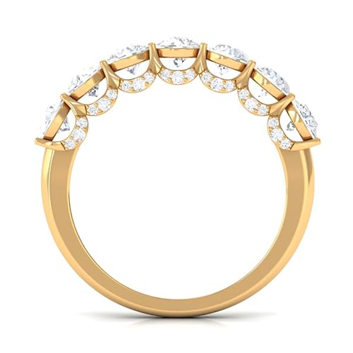 Rosec Jewels Certified Moissanite 7 Stone Half Eternity Band for Women, D Color VS1 Clarity, Moissanite Wedding Anniversary Ring, 14K Yellow Gold, Size:US 7.50