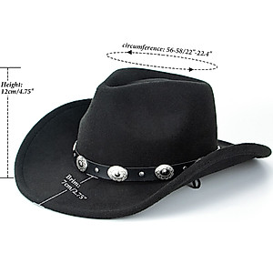 Utaly Womens Felt Western Cowboy Hats for Men Wide Brim Cowgirl Fedoras Hat with Belt Buckle
