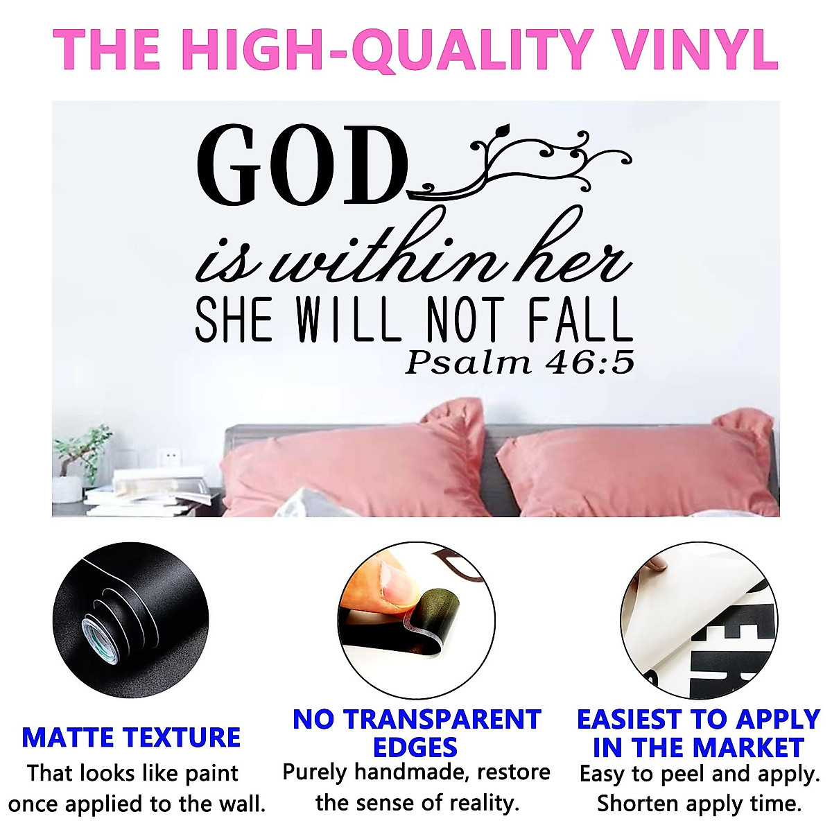 SEATUNE Wall Decals for Women, Wall Decals for Bedroom, God Quotes Bible Verse Christian Religious Prayer Jesus Faith Positive Vinyl Art Decor Home Stickers God is Within Her She Will Not Fall 21"X12"