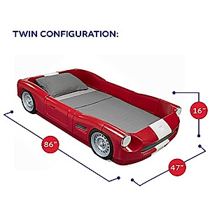 Step2 Roadster Toddler-to-Twin Bed – Red with White Stripe – Transition from Crib to Bed – Convertible – Adjustable to Fit Crib-Mattress & Twin Mattress – Car Bed – Classic, Vintage Styling (4301KR)