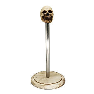 Rustic White Wood Skull Paper Towel Holder Stand Up Paper Towel Holder, Easy One-Handed Tear Kitchen Paper Towel Dispenser with Weighted Base for Standard Paper Towel Rolls ,Rustic White