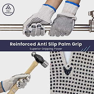 FMP Brands 24 Pairs Safety Cotton Work Gloves with Grip Double Sided Dot Machine Knit Gloves