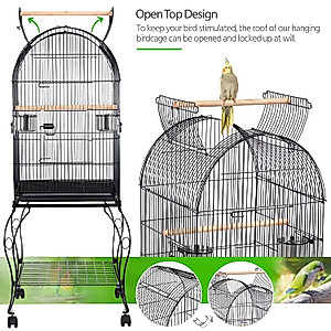Yaheetech 59-Inch Rolling Standing Medium Dome Open Top Bird Cage for Parrots Cockatiels Sun Conures Parakeets Lovebirds Budgies Finches Canary Pet Bird Cage with Removable Stand