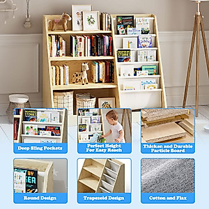 HedoAjim 4 Tier Kids Wooden Bookshelf,Five Layer Sling Children Bookcase,Baby Storage Book Rack,Book and Toy Organizer Cabinet Chest,Book Display Shelf,Playroom Nursery Classroom Library