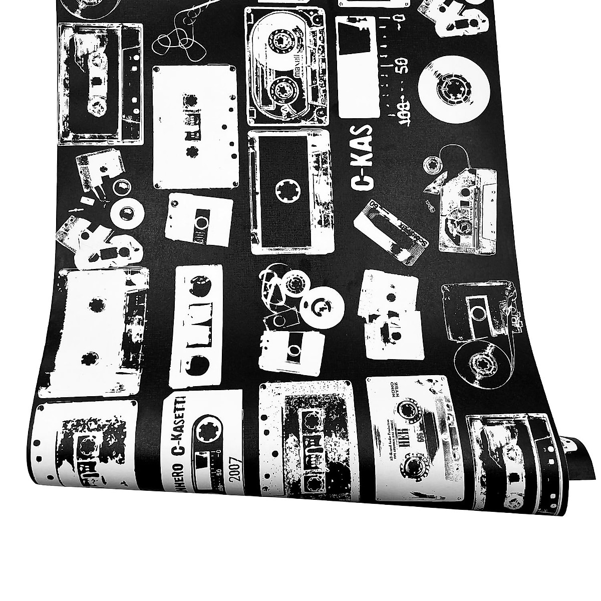 Yifely Black White Drawer Covering Paper Retro Cassette Shelf Liner Countertop Door Sticker 17.7inch by 9.8 Feet