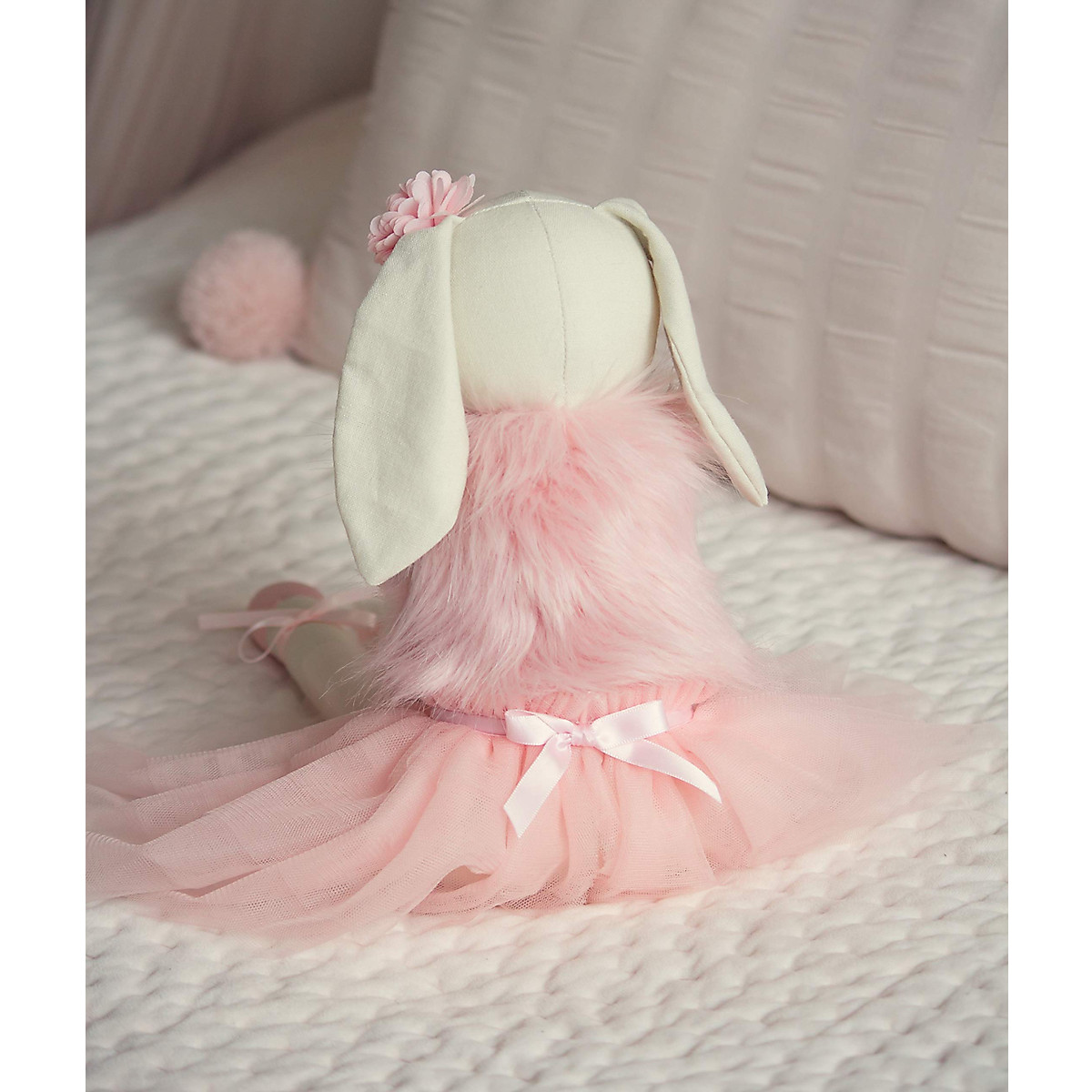 Inspired by Jewel - Lilly The Bunny | Beautiful Cream Cotton Linen Plush Doll with Floppy Ears, Arms & Legs | Authentic Pink Ballerina Tutu, Slippers & Cuddly Fur Top | Soothing Hand Stitched Face