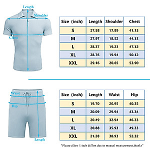 URRU Men's Polo Shirt and Shorts Set Summer Outfits Casual Short Sleeve Polo Suit for Men 2 Piece Shorts Tracksuit Set Light Blue L