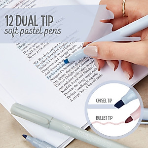 Oyster&Pop 12 Pcs Dual Tip No Bleed Pastel Highlighters | Aesthetic Desk Accessories & Book Highlighters | Cute No Bleed Highlighters for Journaling | Highlighters Aesthetic | Giftable Pen Pot