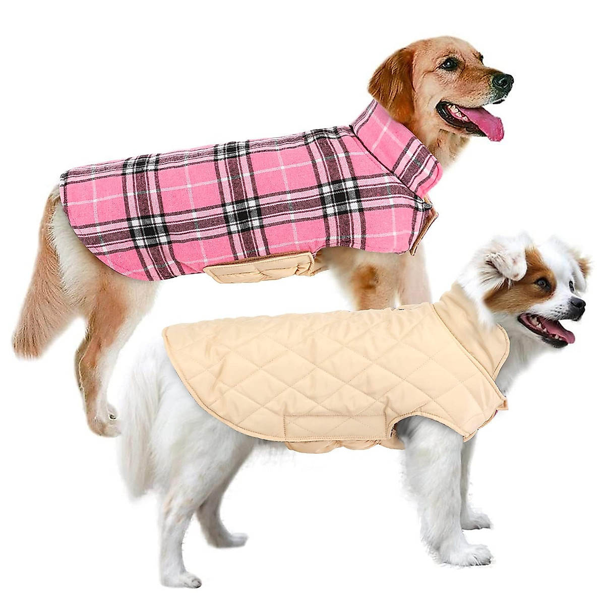 MIGOHI Dog Jackets for Winter, Reversible Dog Coat Windproof Waterproof Dog Winter Jackets for Cold Weather, British Style Plaid Dog Coats Warm Dog Vest for Small Medium Large Dogs, Pink S