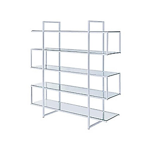 Coaster Furniture Modern Contemporary 5 Shelf Zig Zag Bookcase Etagere Metal Bookshelf Clear Tempered Glass Shelves Chrome 801304