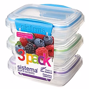 Sistema Klip It Accents Collection Food Storage Containers 6.7 Ounce/.8 cup each, Set of 6, Assorted Colors