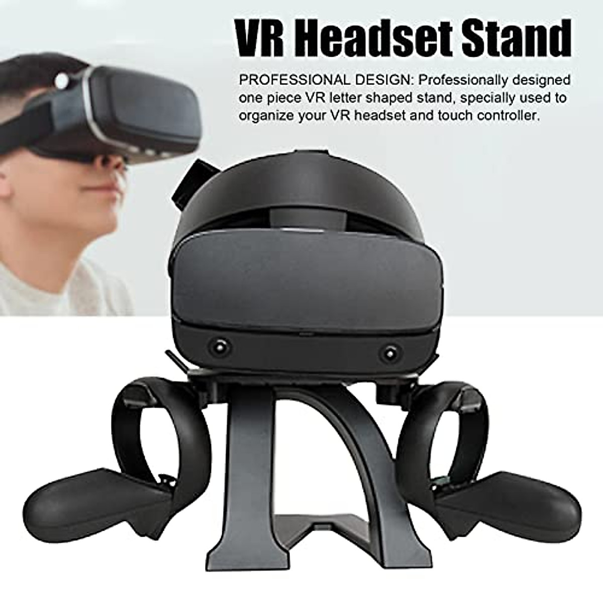 VR Stand, Easy to Install VR Headset Stand and Controller Holder Lens Friendly Compatible with a Stable Base for Rift S for Quest 2 for Vive(Black)