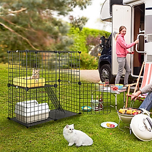 YITAHOME Indoor Cat Cage 2 Tier Kitten Cage House Outdoor Cat Enclosure Ferret Cage DIY Pet Playpen Detachable Metal Kennel for Small Animal, Kitty, Bunny, rv Travel, Camping