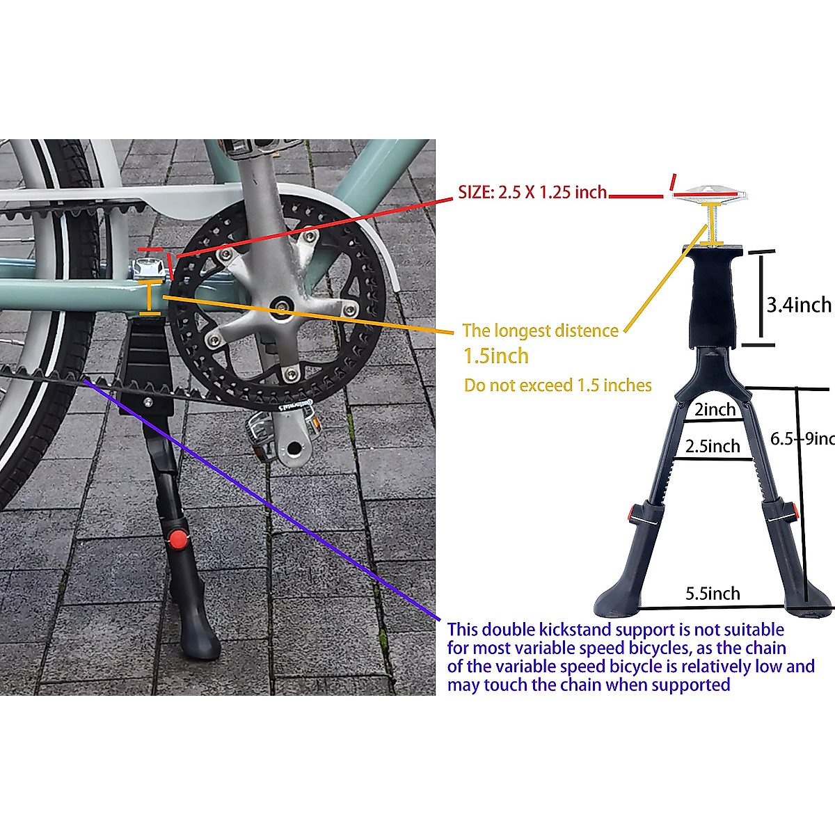 WEEROCK Adjustable Height Bike Kickstand Aluminium Alloy Double Leg Kick stand Fits For 24/26/28 Inch Single Speed Bicycles