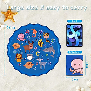 QDH Splash Pad Sprinklers for Kids Dogs 68'' Splash Play Mat Summer Outdoor Water Toys for Toddlers Baby Wading Pools Outside Backyard Kids Sprinkler